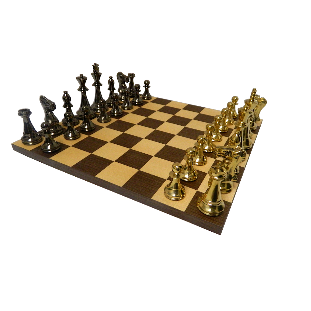 14" Modern Brass Staunton Chess Set
