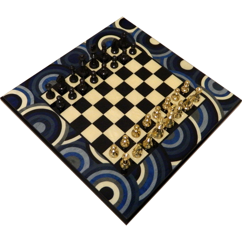 14" Mignon Solid Brass and Blue Artistic Chess Set