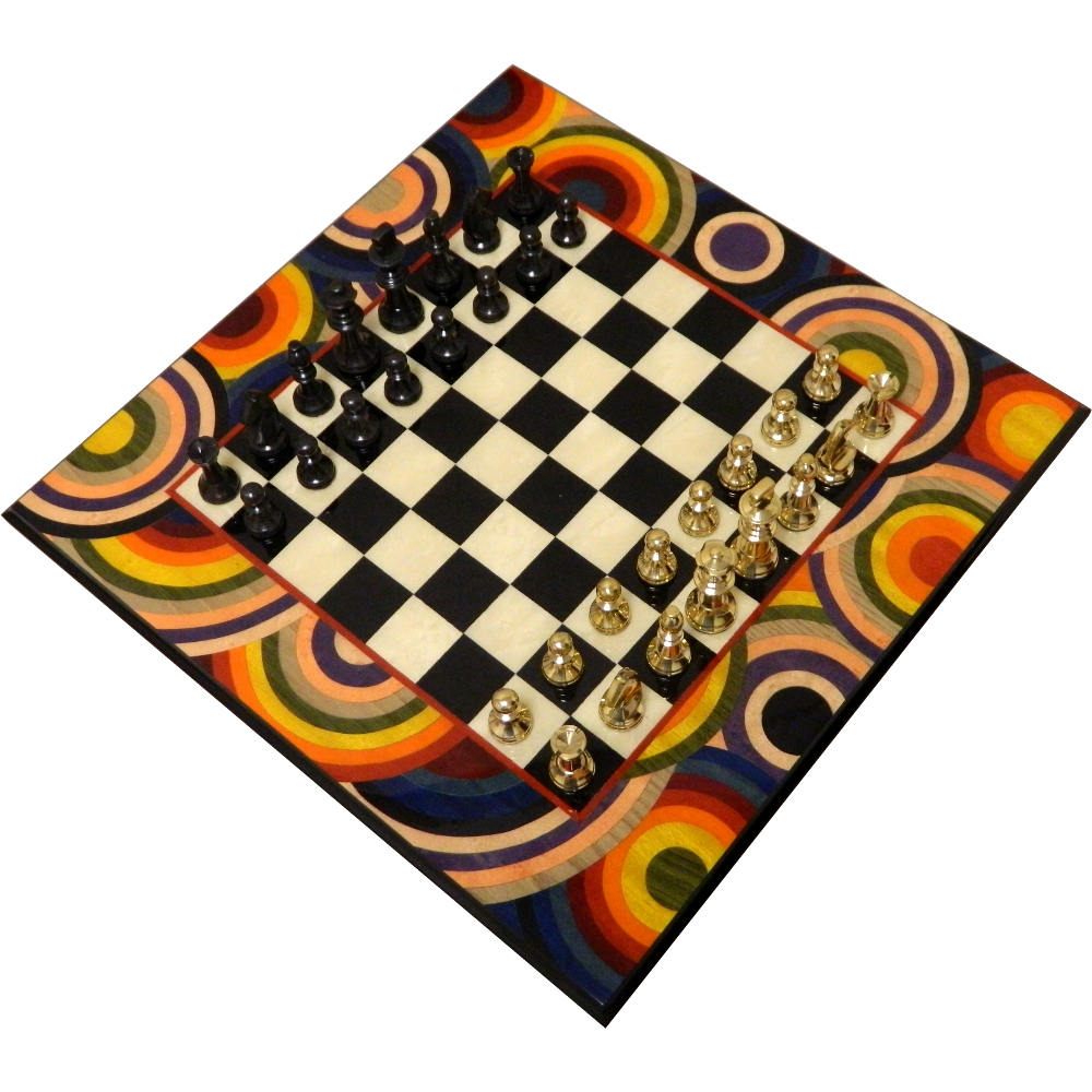 14" Mignon Solid Brass and Multicolored Artistic Chess Set