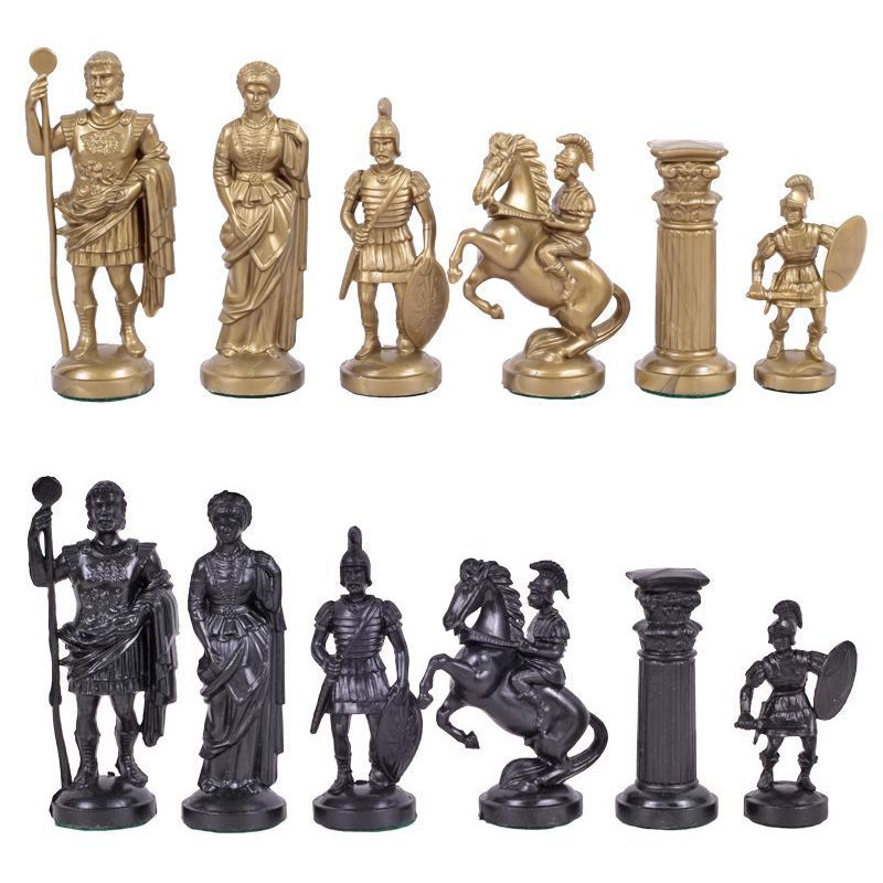 3.75" Black & Gold Roman Legion Plastic Chess Pieces