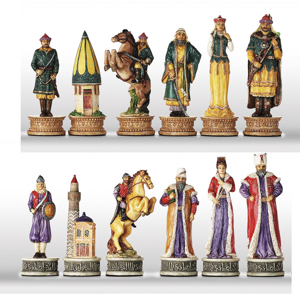 Hungary v.s Turkey Hand Painted Polystone Chess Pieces