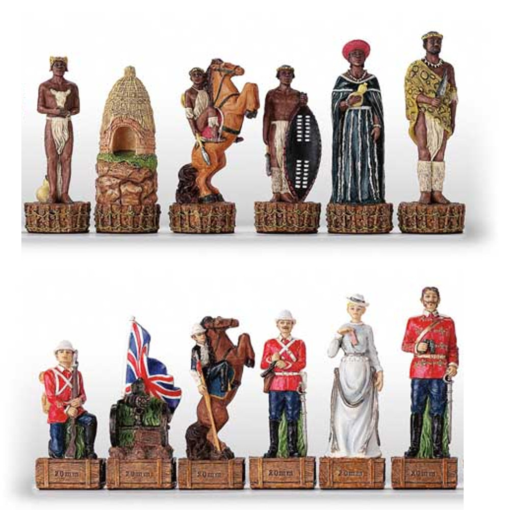 English v.s Zulu Warriors Hand Painted Polystone Chess Pieces