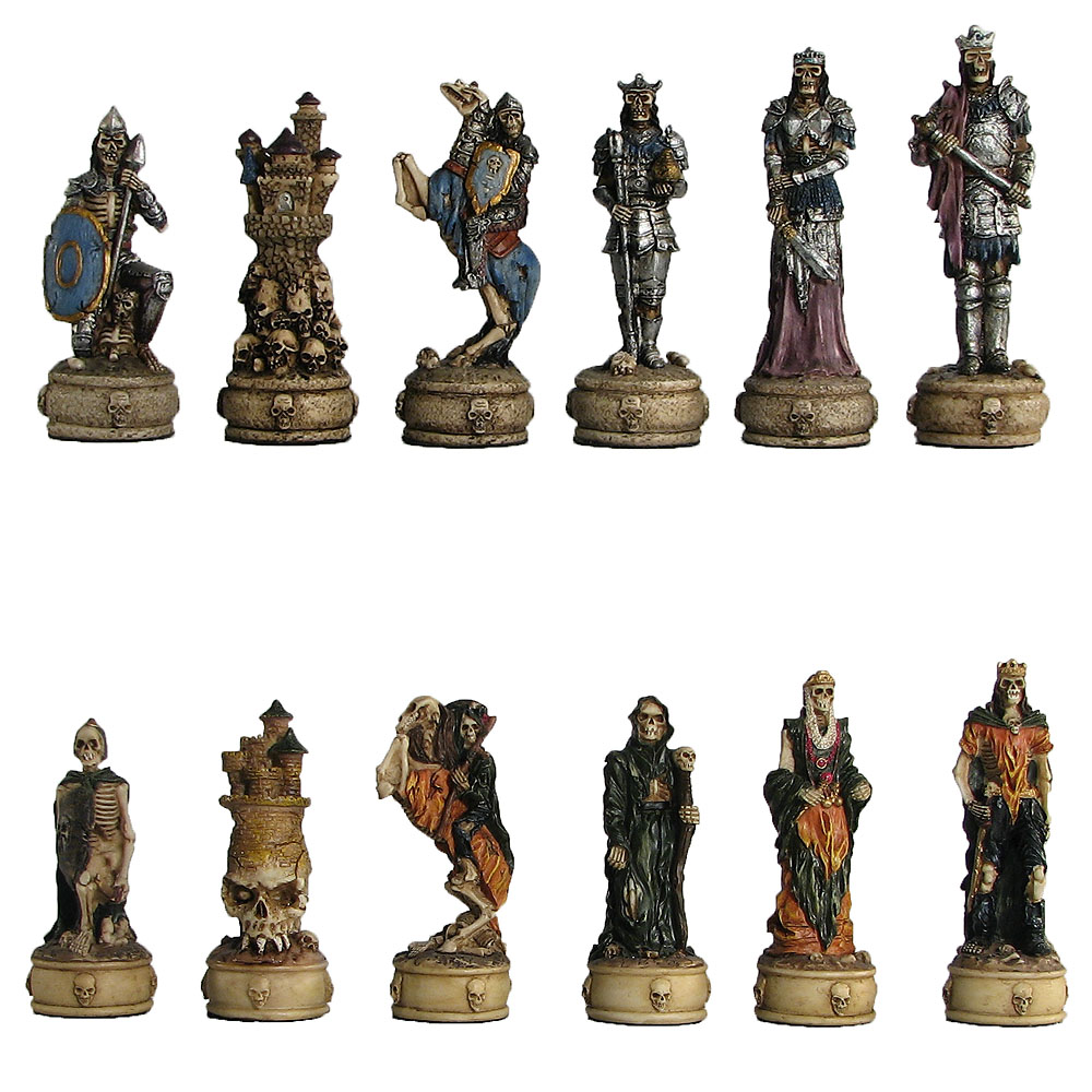 3.25" Hand Painted Polystone Skeleton Chess Pieces