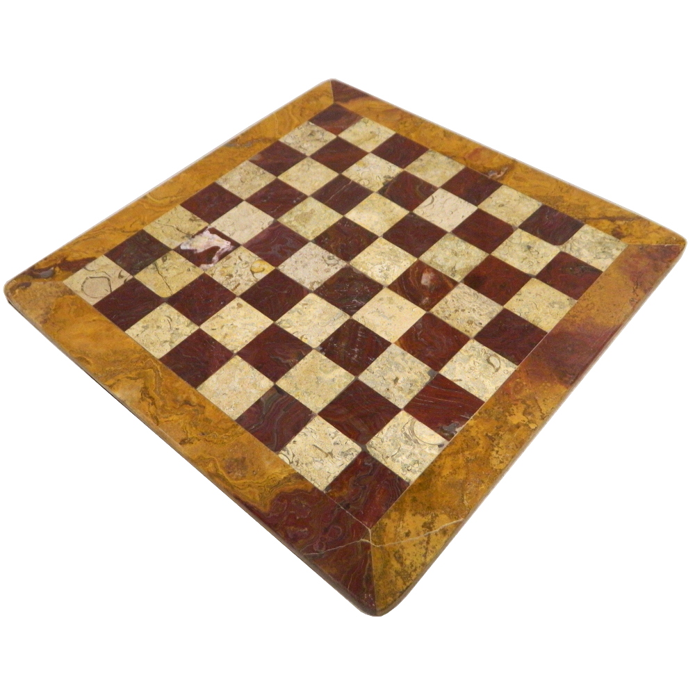 16" Coral and Red Marble Chess Board with Red Border