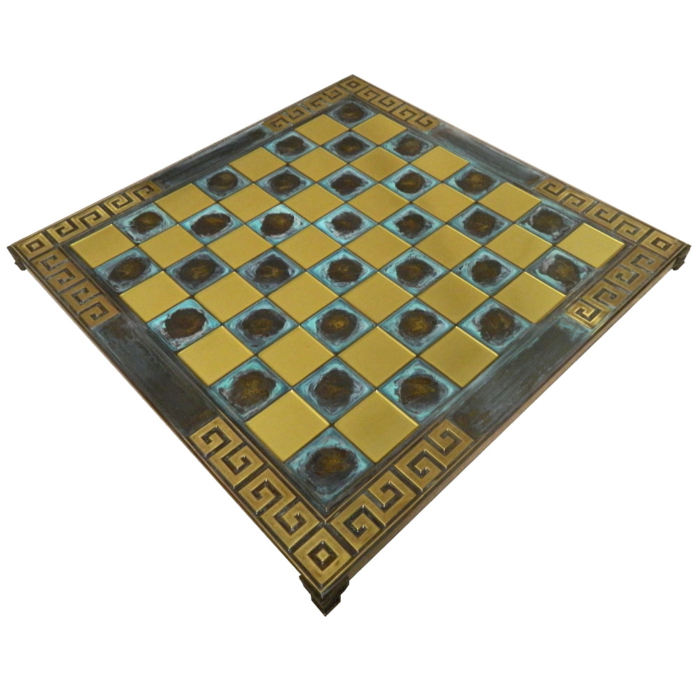 Oxidized Greek Key Corner Metal Chess Board