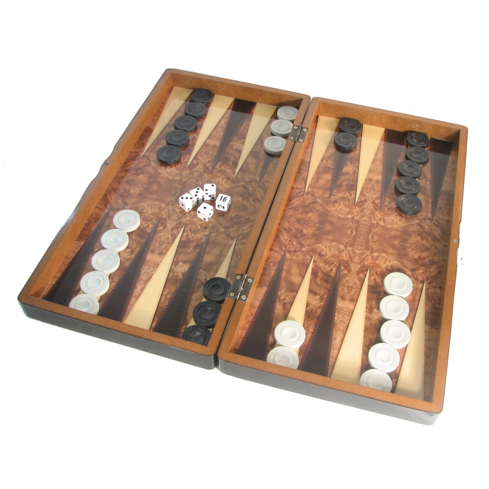 19" Burl Wood Decoupage Backgammon and Chess