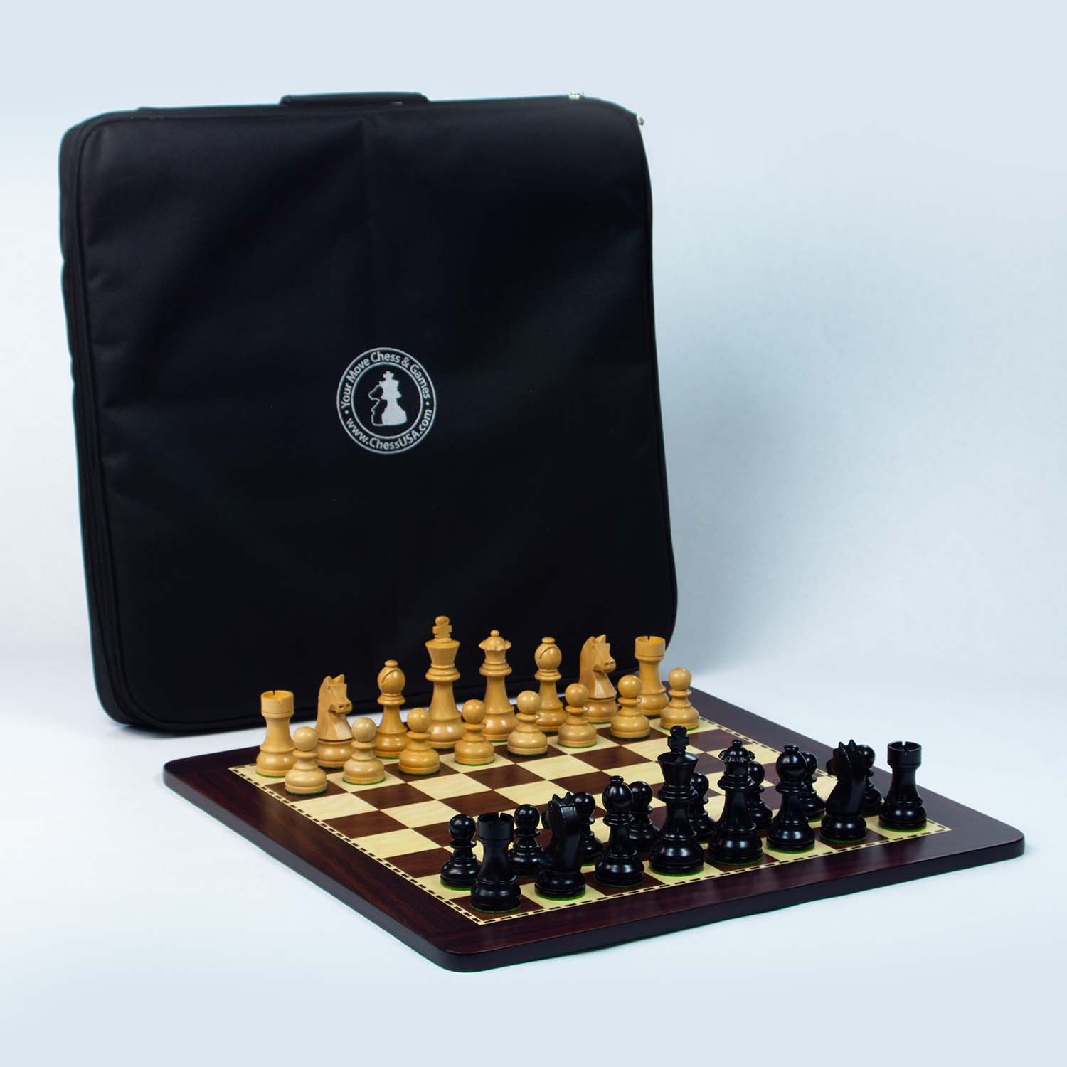16" Ebonized and Walnut Chess Set with Carrying Case