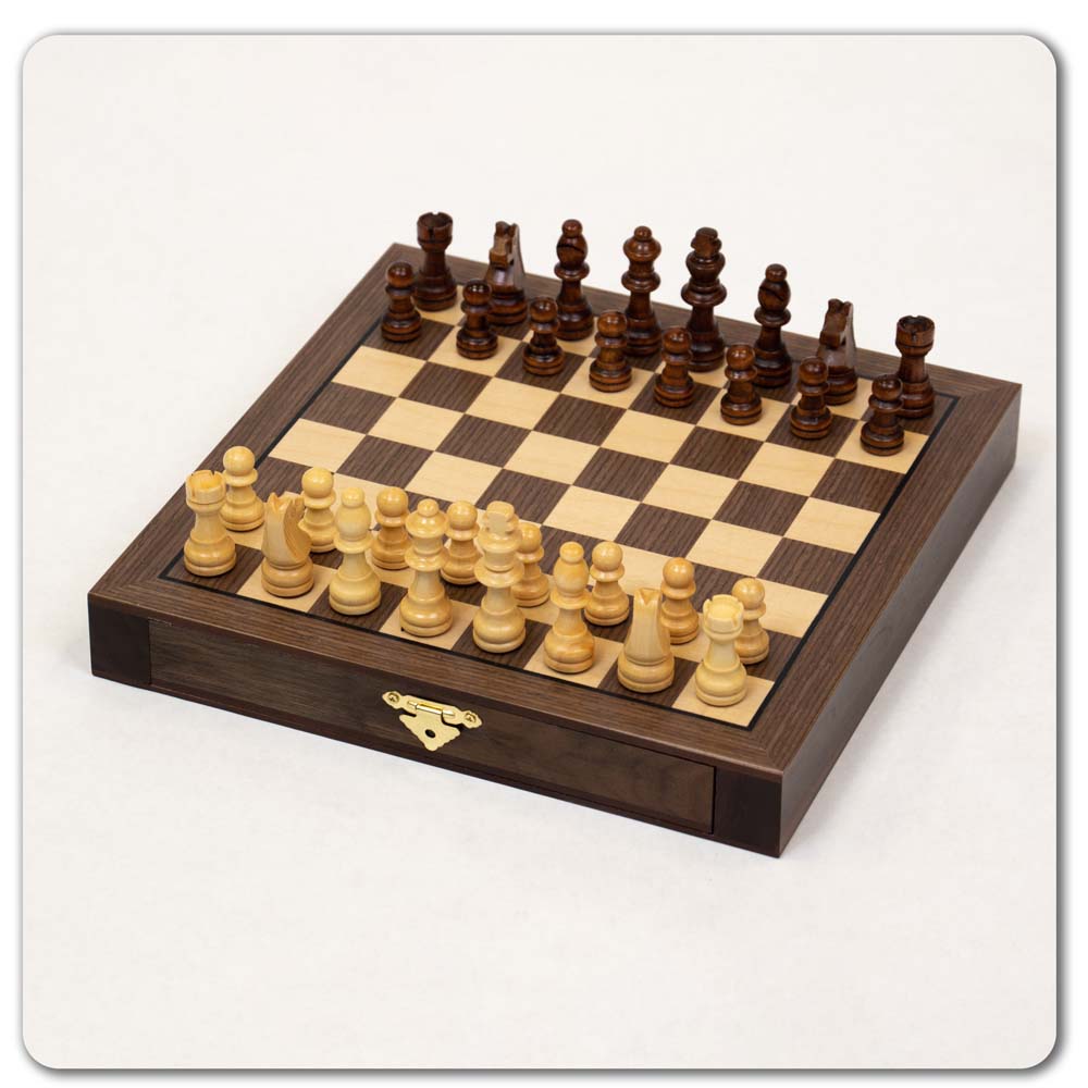 10" Walnut Magnetic Storage Chess set with Drawers