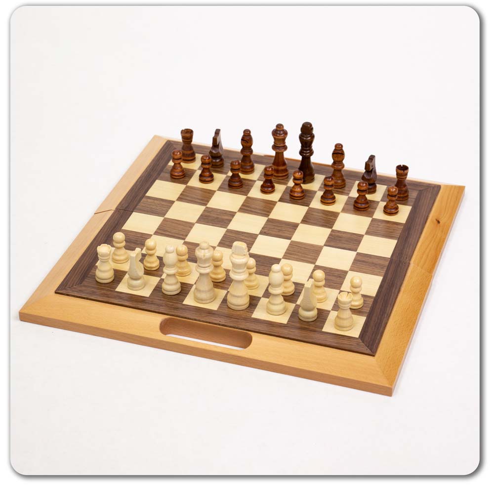16" Walnut Folding Chess Set with Handle