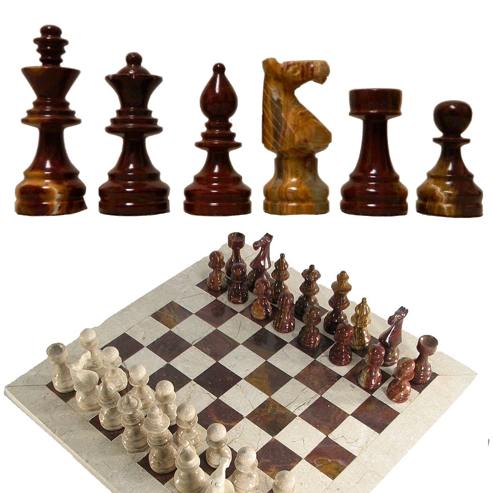16" Red and Botocino European Style Marble Chess Set