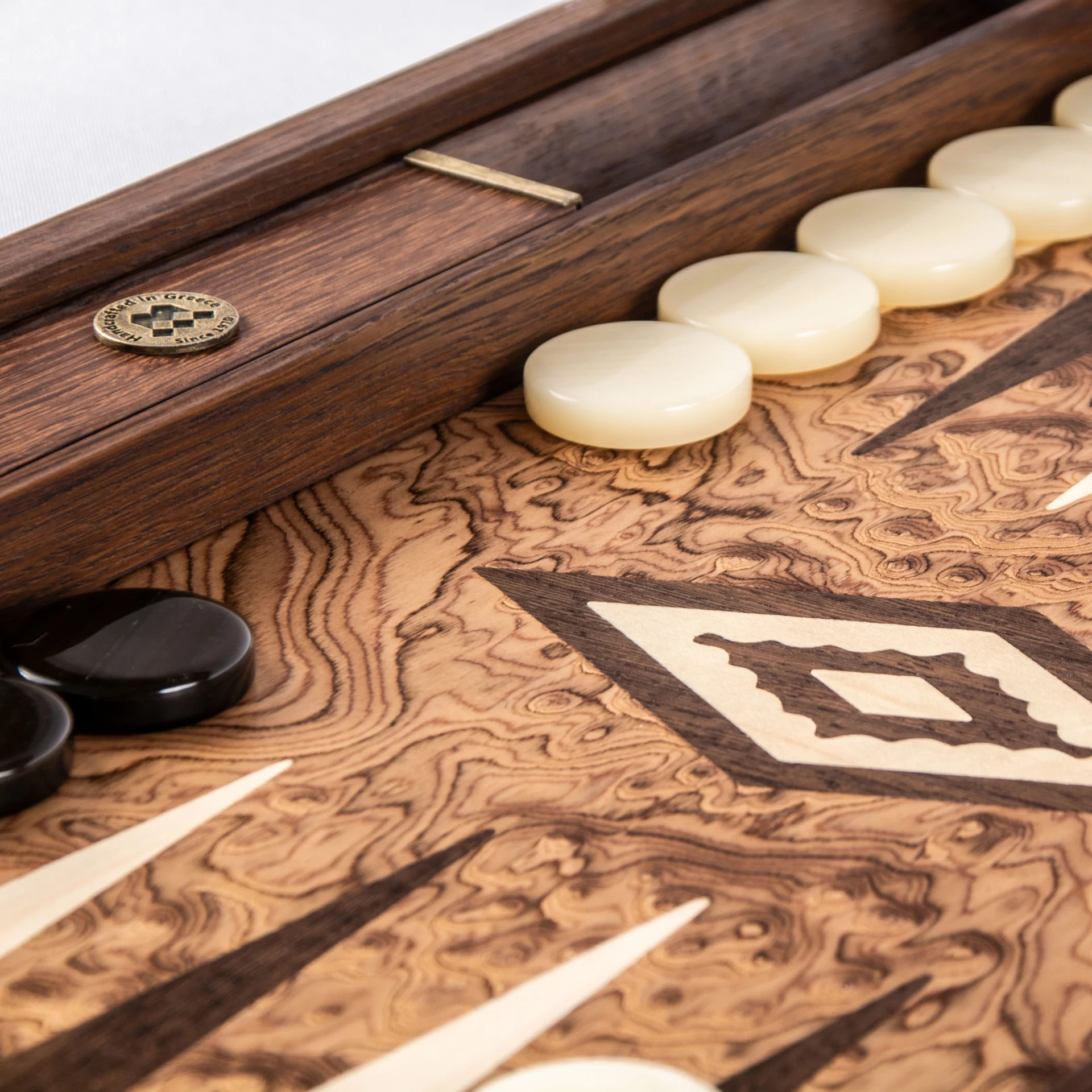 19" Walnut Burl Backgammon Set with Wengue and Mahogany Points