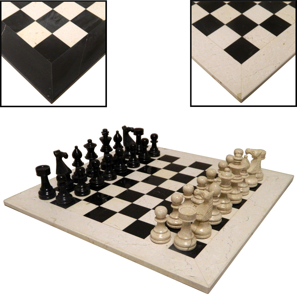 16" Black and Botocino European Style Marble Chess Set