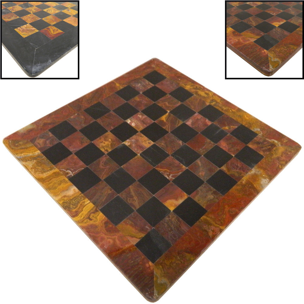 16" Black and Red Marble Chess Board with 1.5" Squares
