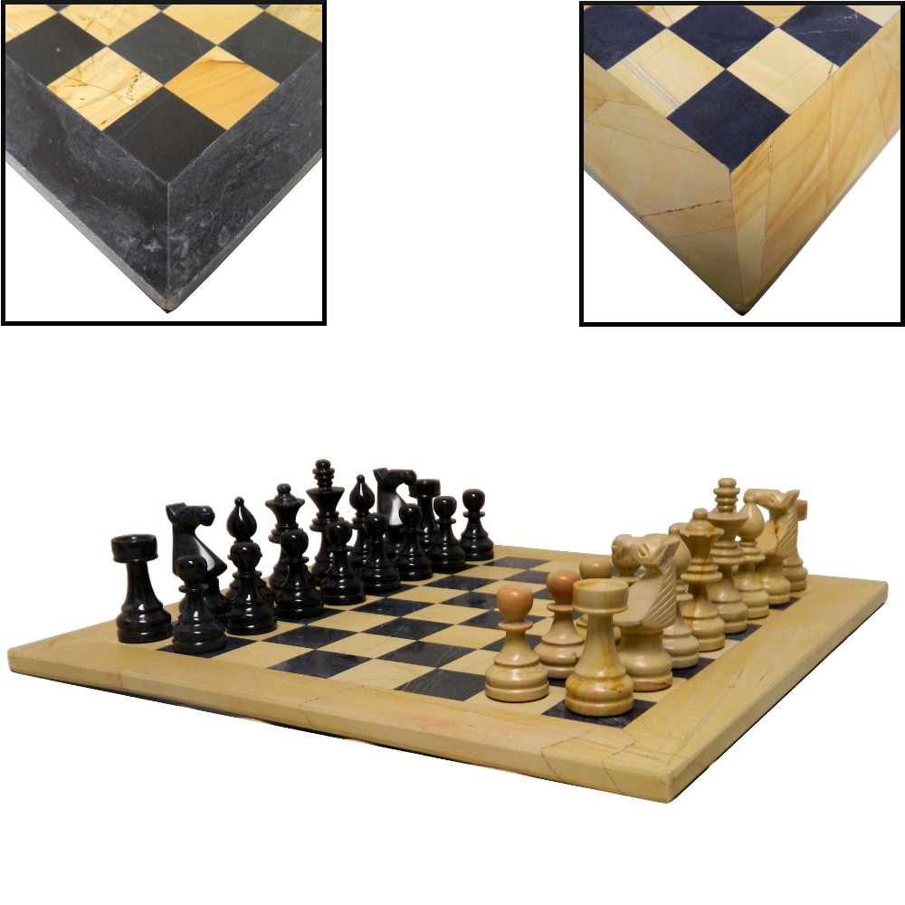 16" Black and Tan European Style Marble Chess Set