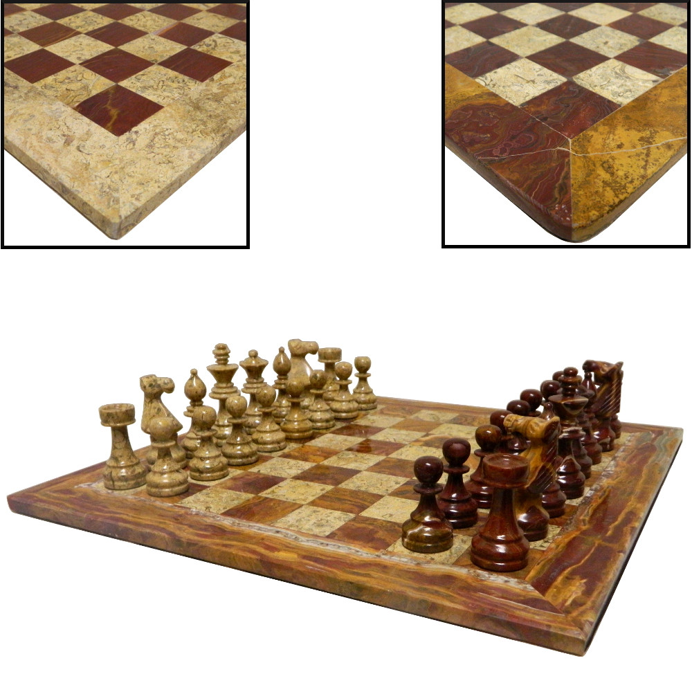 16" Red and Coral European Style Marble Chess Set